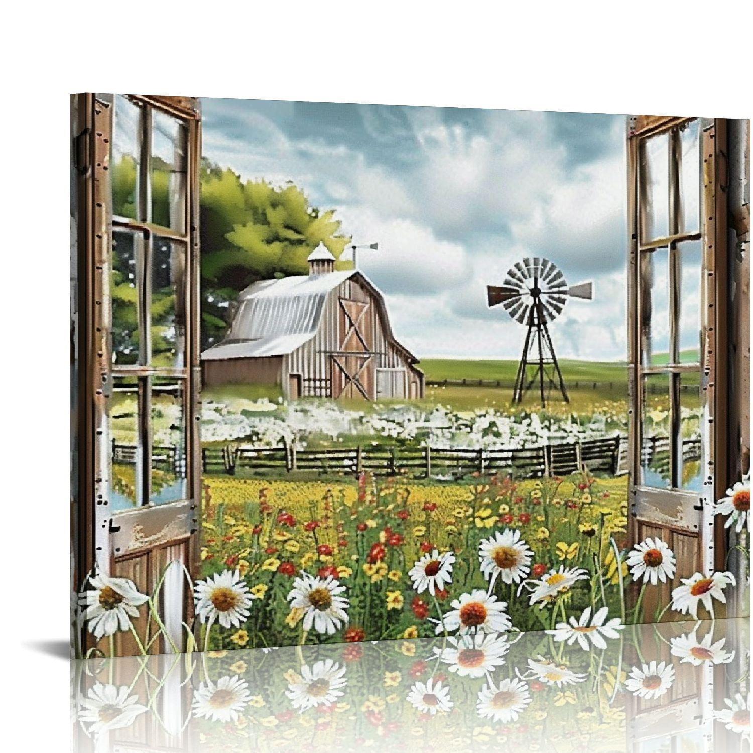 Nawypu Farmhouse Barn Wall Art Country Vintage Watercolor Floral and ...