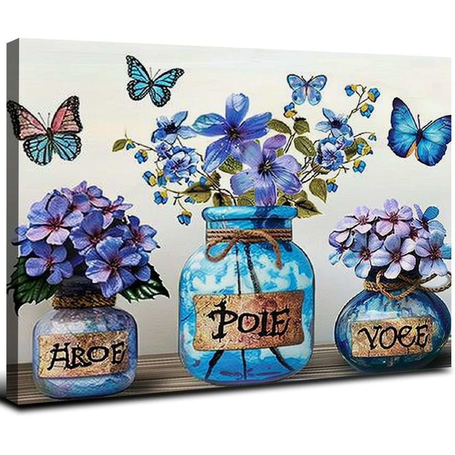 Nawypu Farmhouse Bathroom Decor Wall Art Navy Blue Hydrangea Flower ...