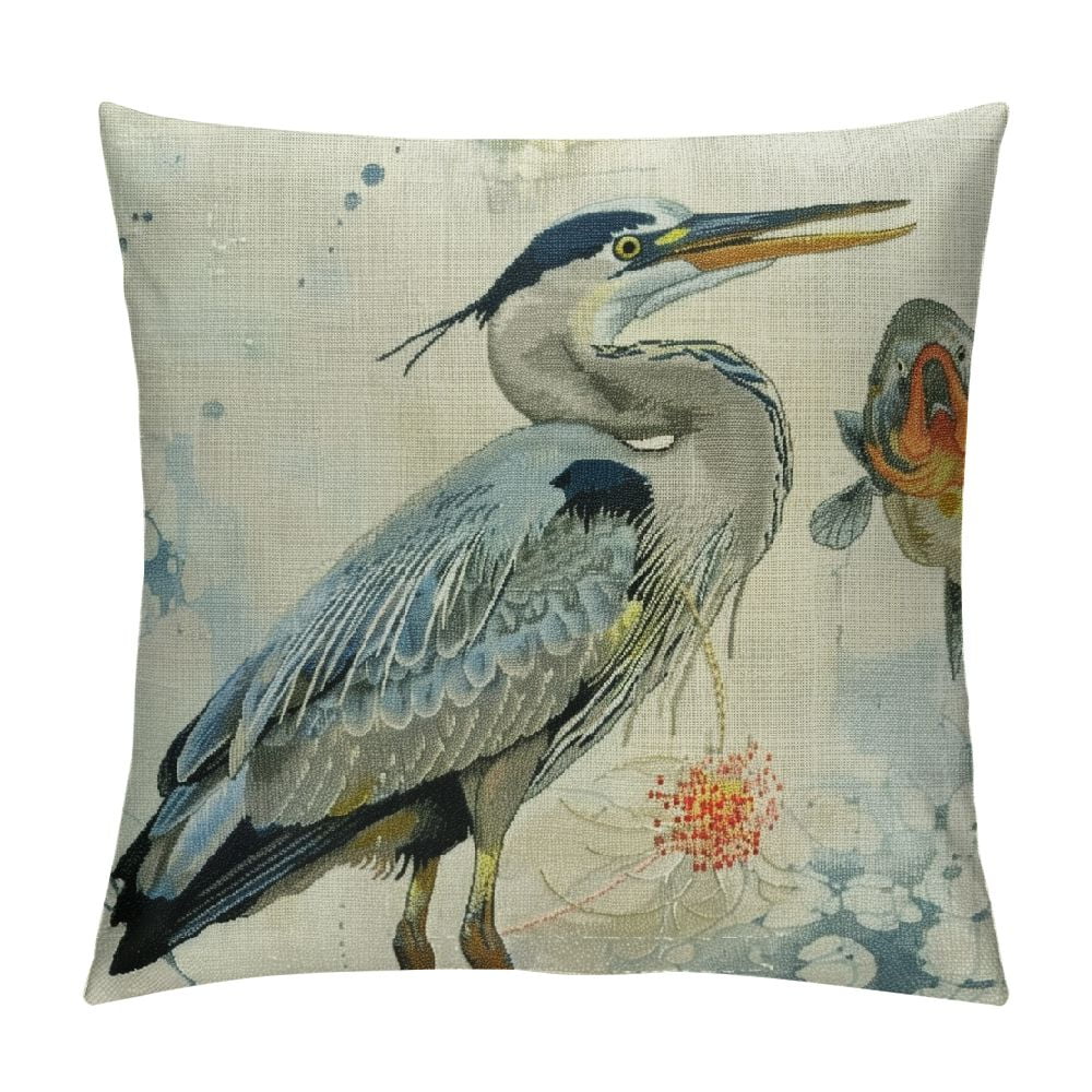 Nawypu Farmhouse Burlap Pillow Covers Watercolor Heron Square Cushion Covers for Sofa Couch Bed ...