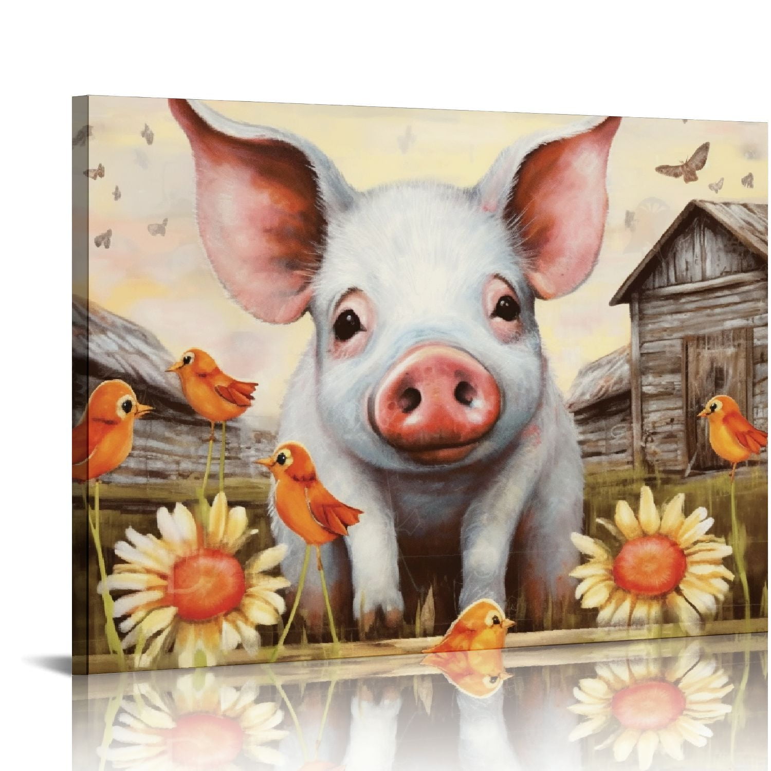 Nawypu Farmhouse Canvas Wall Art Inspirational Quote with Cute Pigs and ...