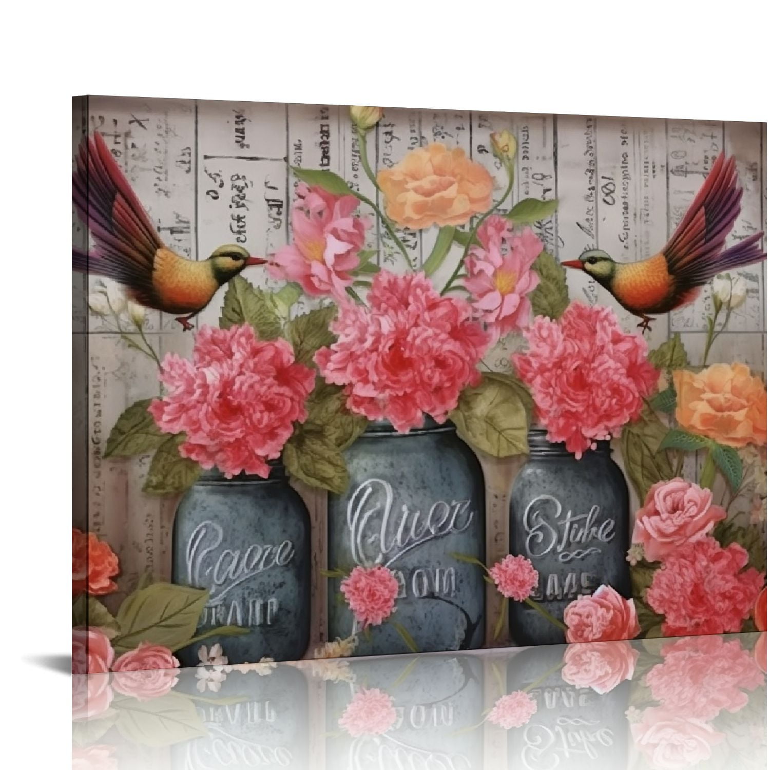 Nawypu Farmhouse Canvas Wall Art Rusitc Pink Rose Wall Decor Flower ...