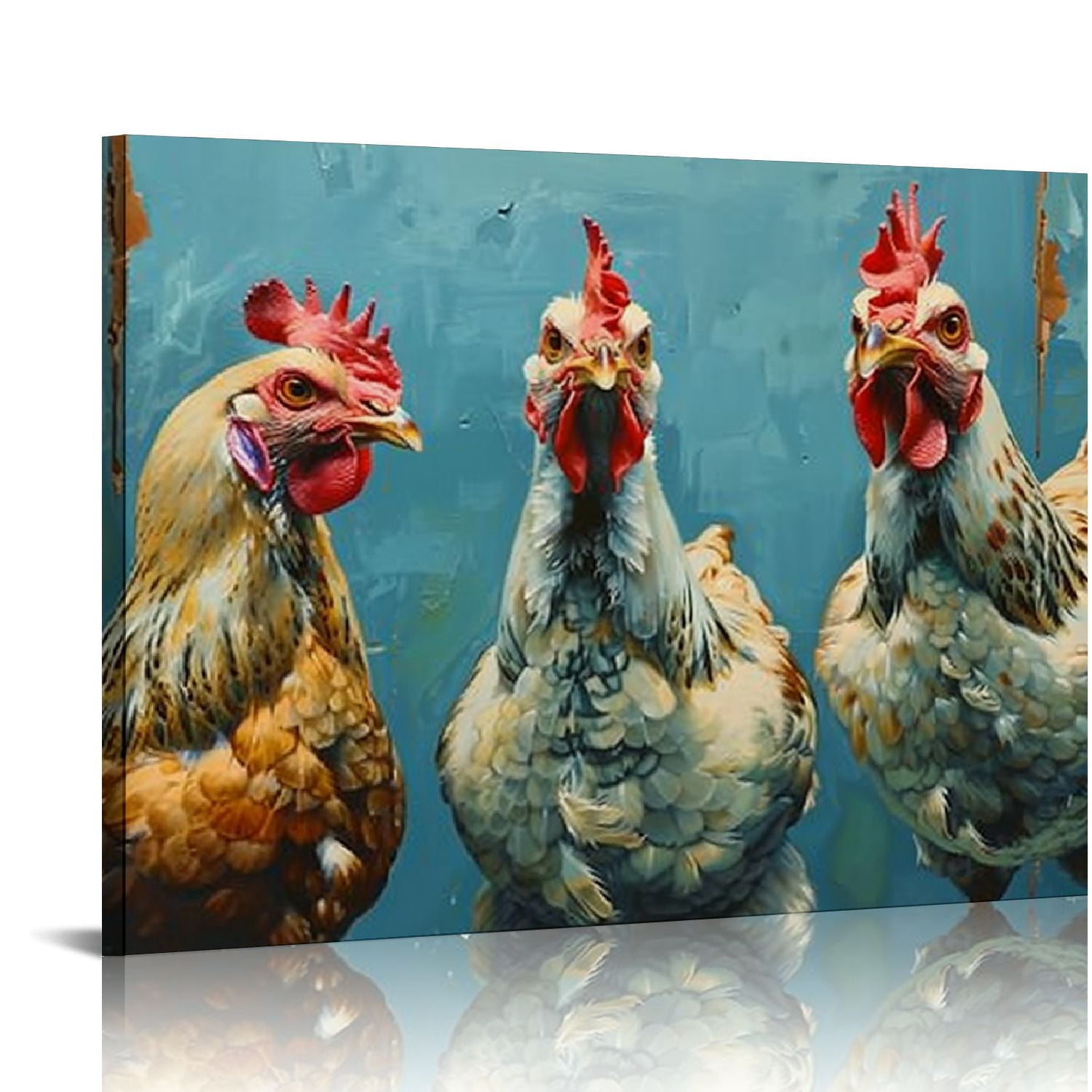Nawypu Farmhouse Chicken Decor Wall Art Funny Rooster Three Staring ...