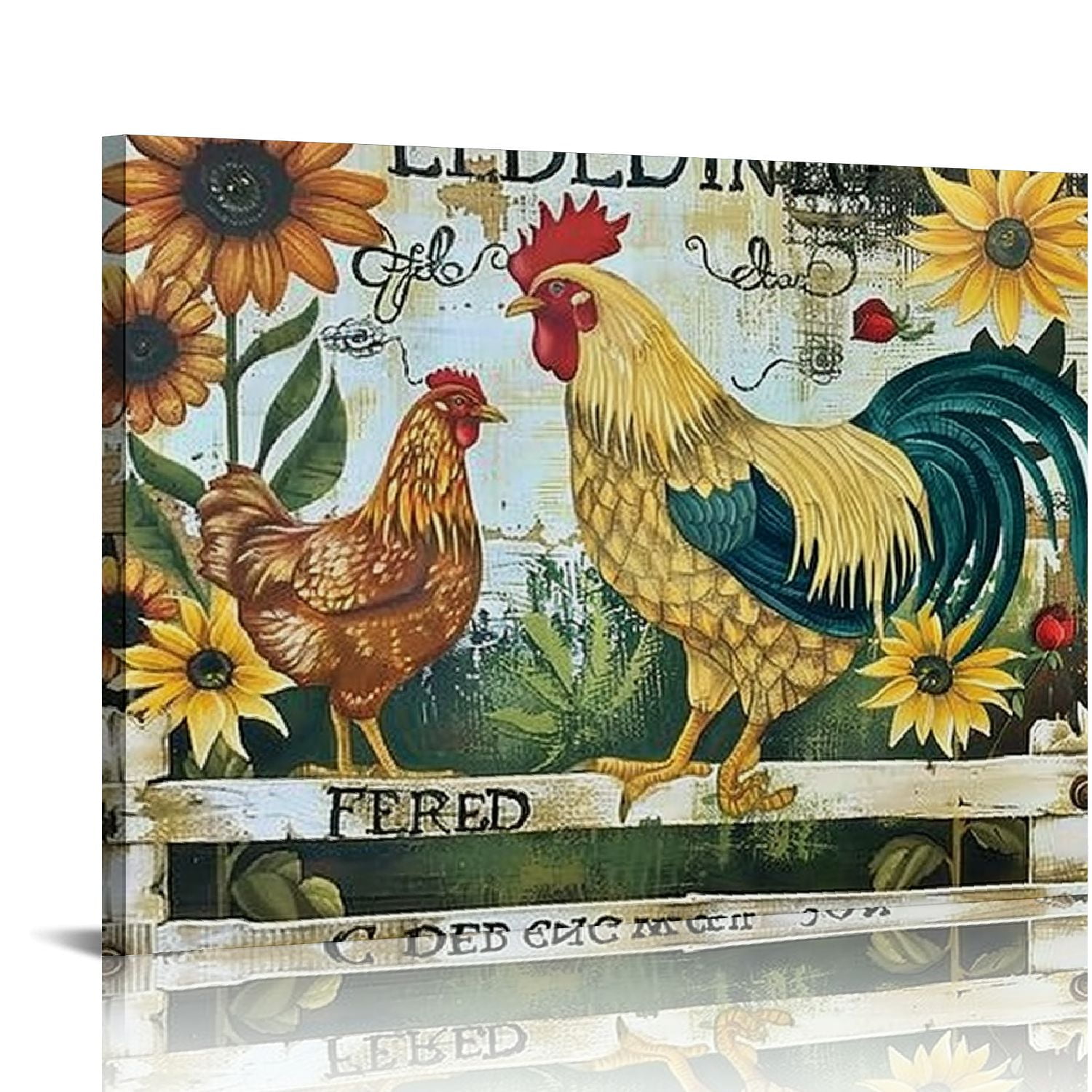 Nawypu Farmhouse Chicken Wall Art Rooster Sunflowers Pictures Kitchen ...