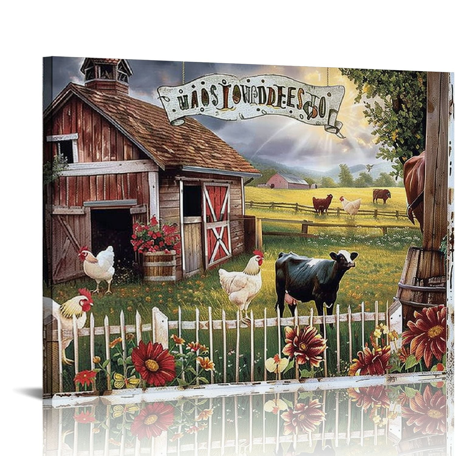 Nawypu Farmhouse Cow Rooster Barn Decor Wall Art Rustic Country Farm ...