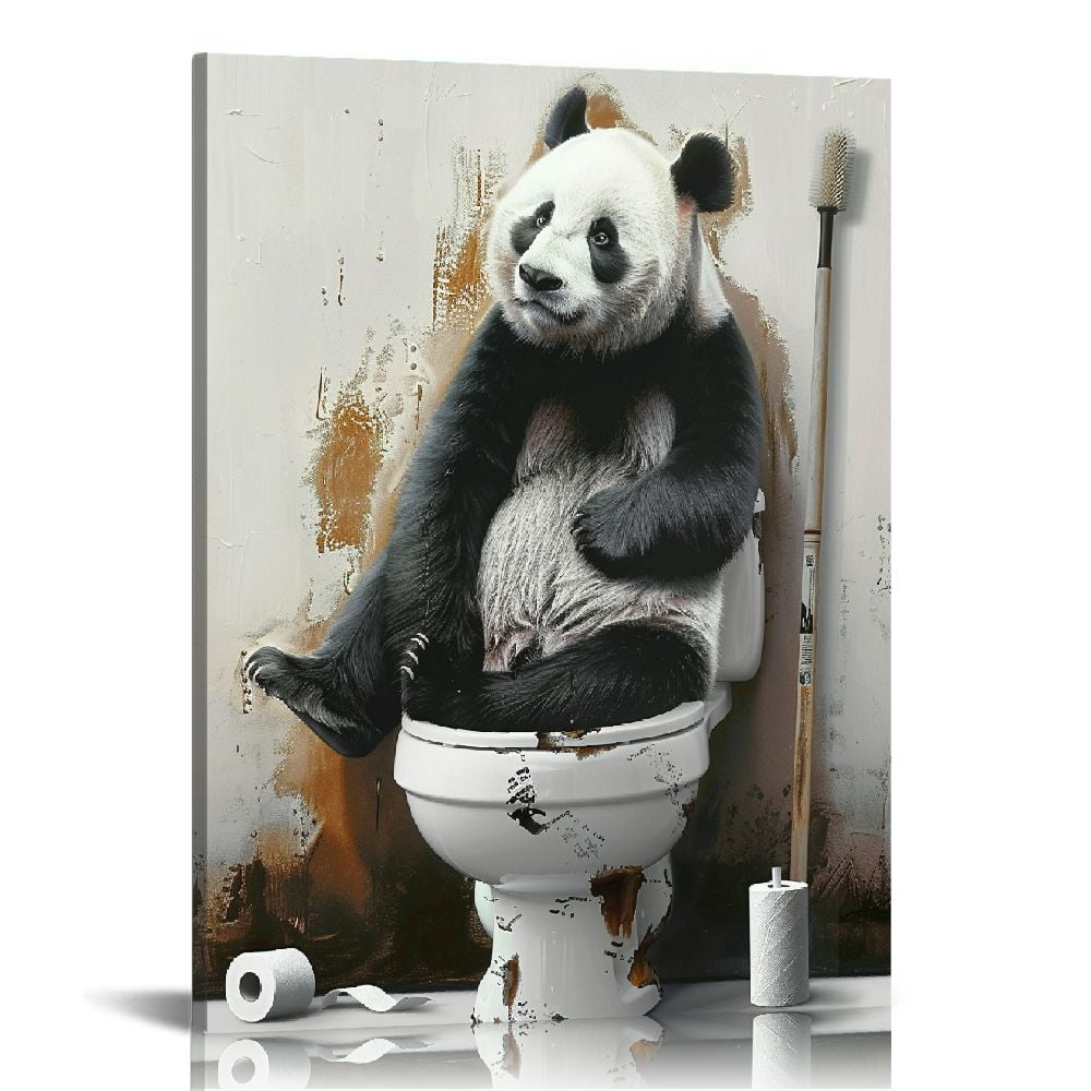 Nawypu Farmhouse Funny Bathroom Panda Wall Art Black and White Rustic ...