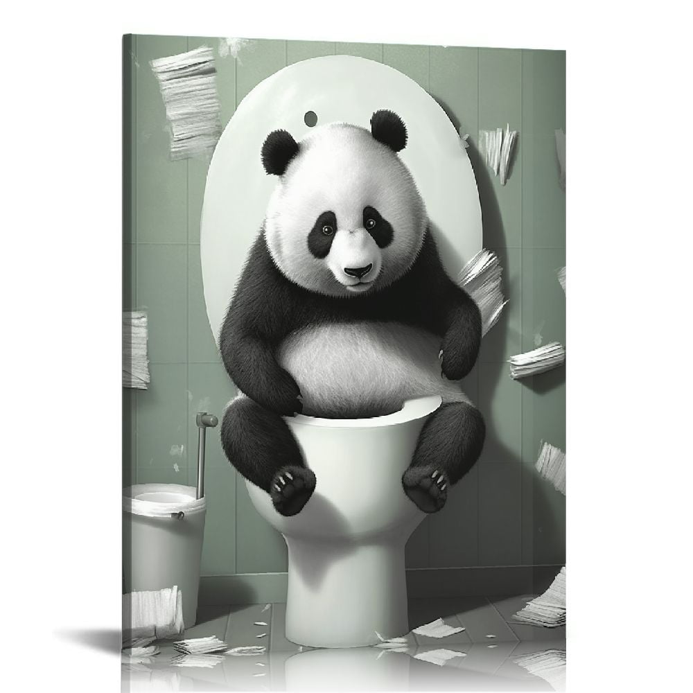 Nawypu Farmhouse Funny Bathroom Panda Wall Art Black and White Rustic ...