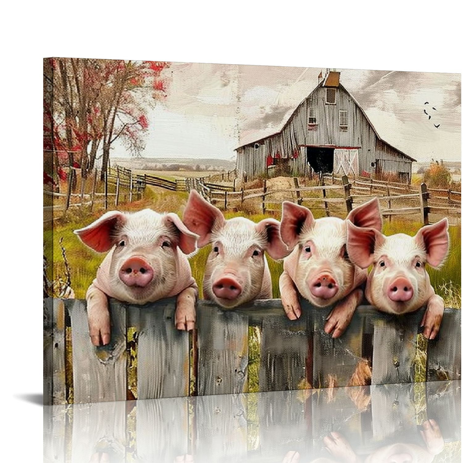 Nawypu Farmhouse Pig Wall Art Cute Pigs Old Barn Truck Pictures Wall ...