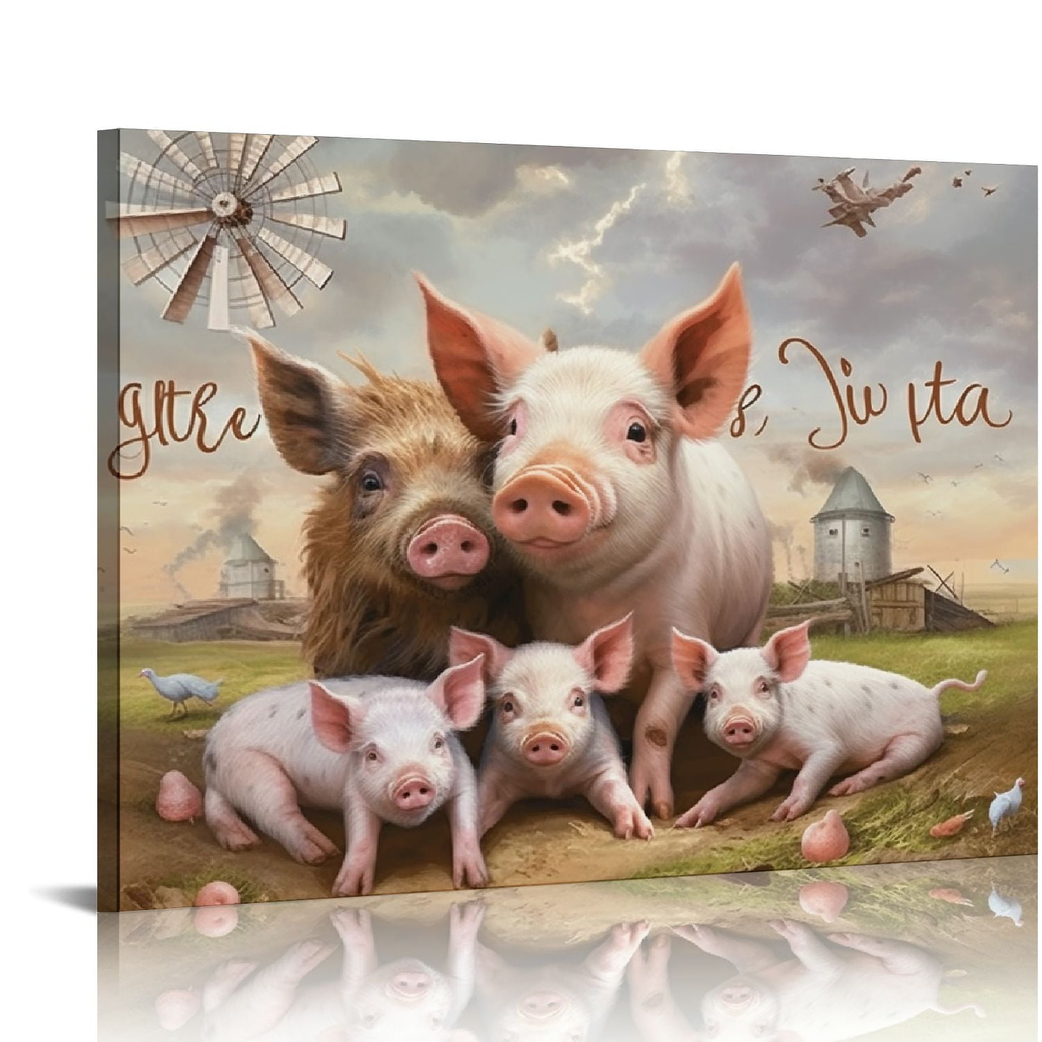 Nawypu Farmhouse Pig Wall Art Farm Pig Animal Picture Wall Decor Rustic ...