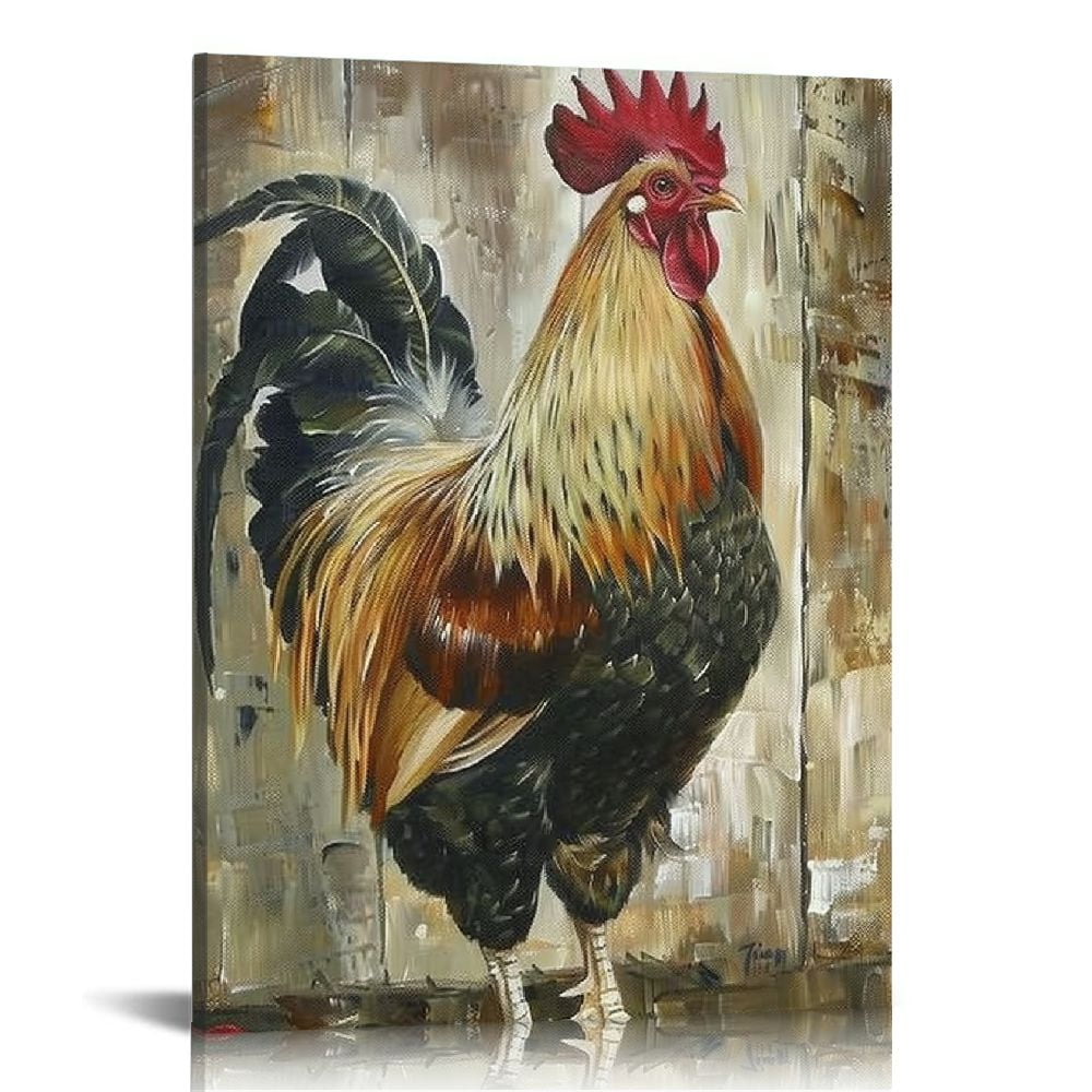 Nawypu Farmhouse Rooster Black Float Frame Canvas Art, Rooster Artwork ...