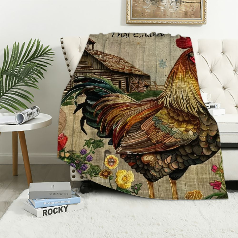 Nawypu Farmhouse Rooster Blanket Farm Chicken Barn Throw Blankets For