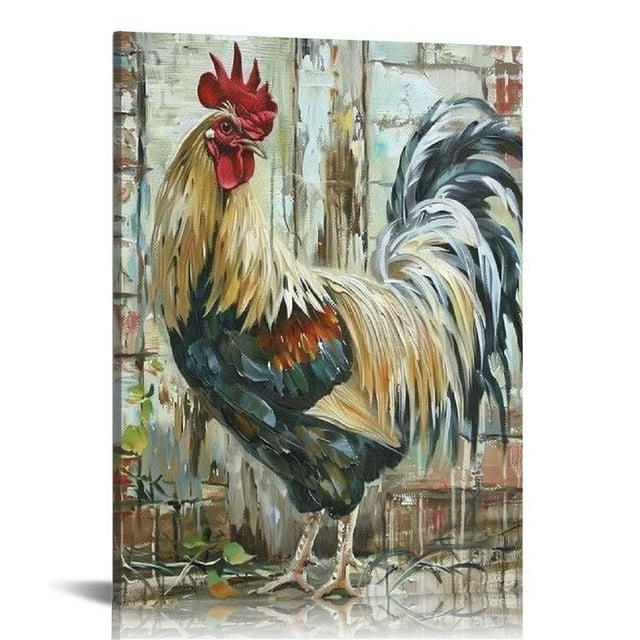 Nawypu Farmhouse Rooster Canvas Wall Art Print, Rooster Artwork ...