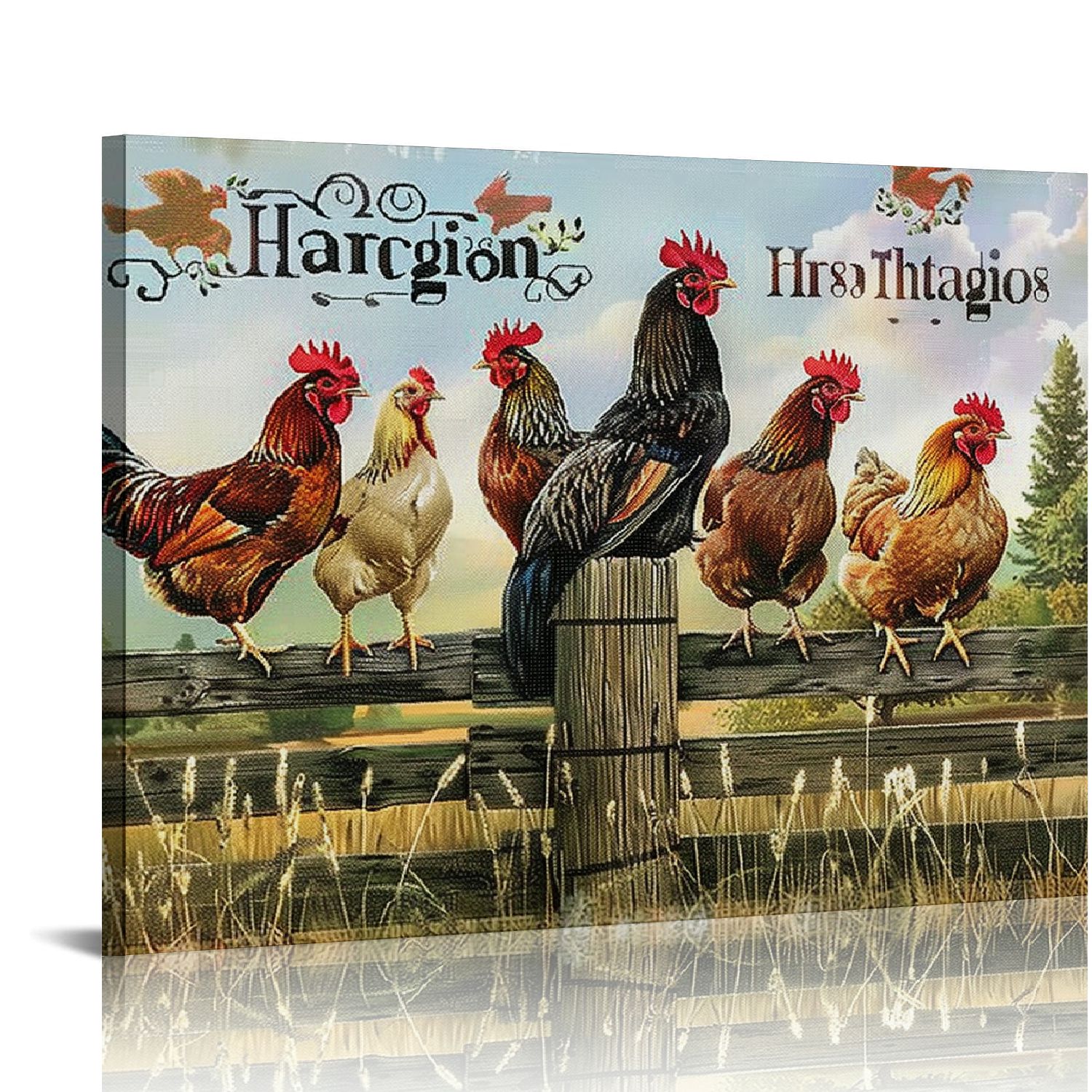Nawypu Farmhouse Rooster Wall Art Country Chicken Kitchen Pictures Wall Decor Farm Old Barn ...