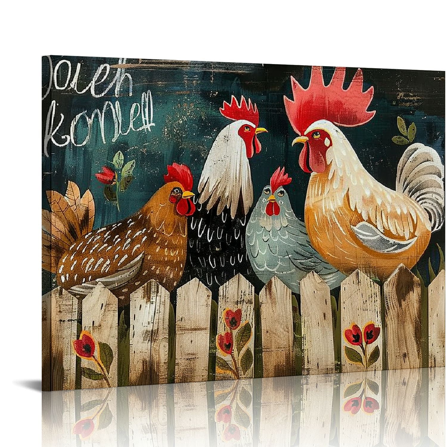 Nawypu Farmhouse Rooster Wall Art Rustic Chicken Hen Hatching Chicks ...
