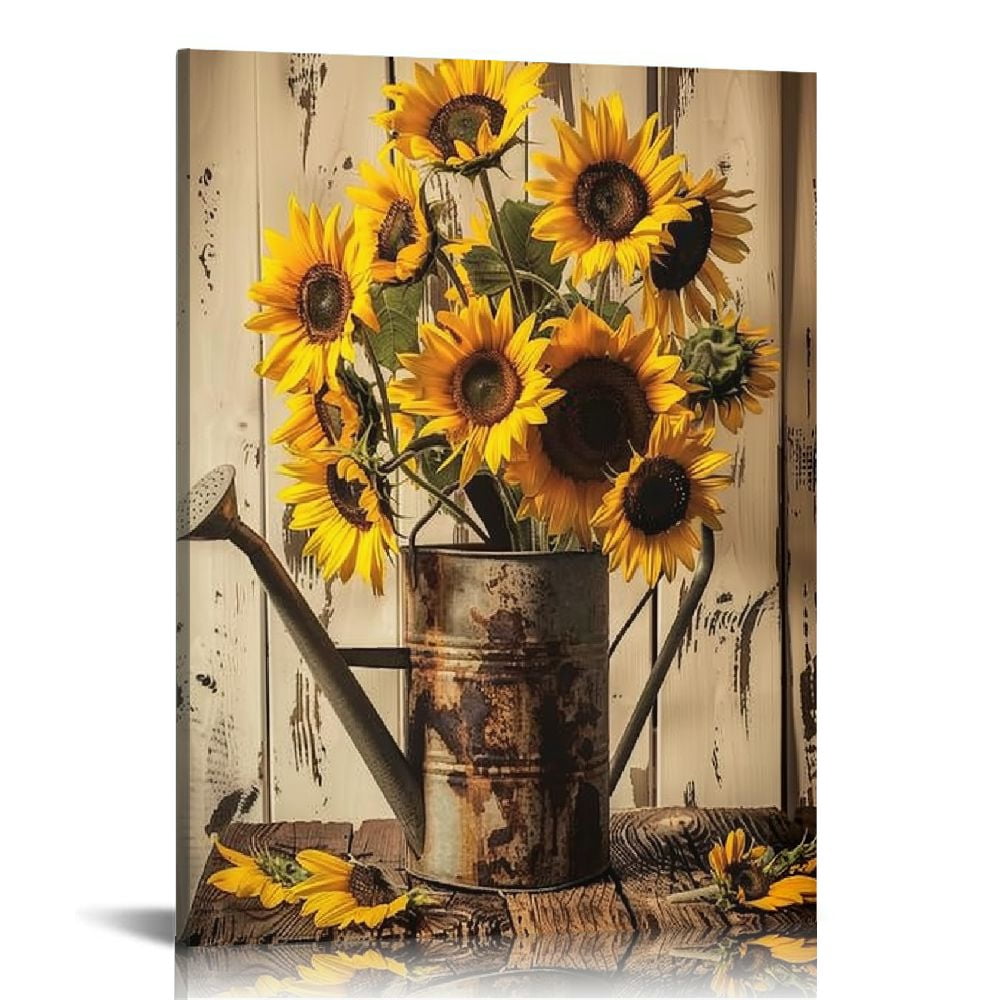 Nawypu Farmhouse Sunflower Wall Art Rustic Yellow Sunflowers Canvas ...
