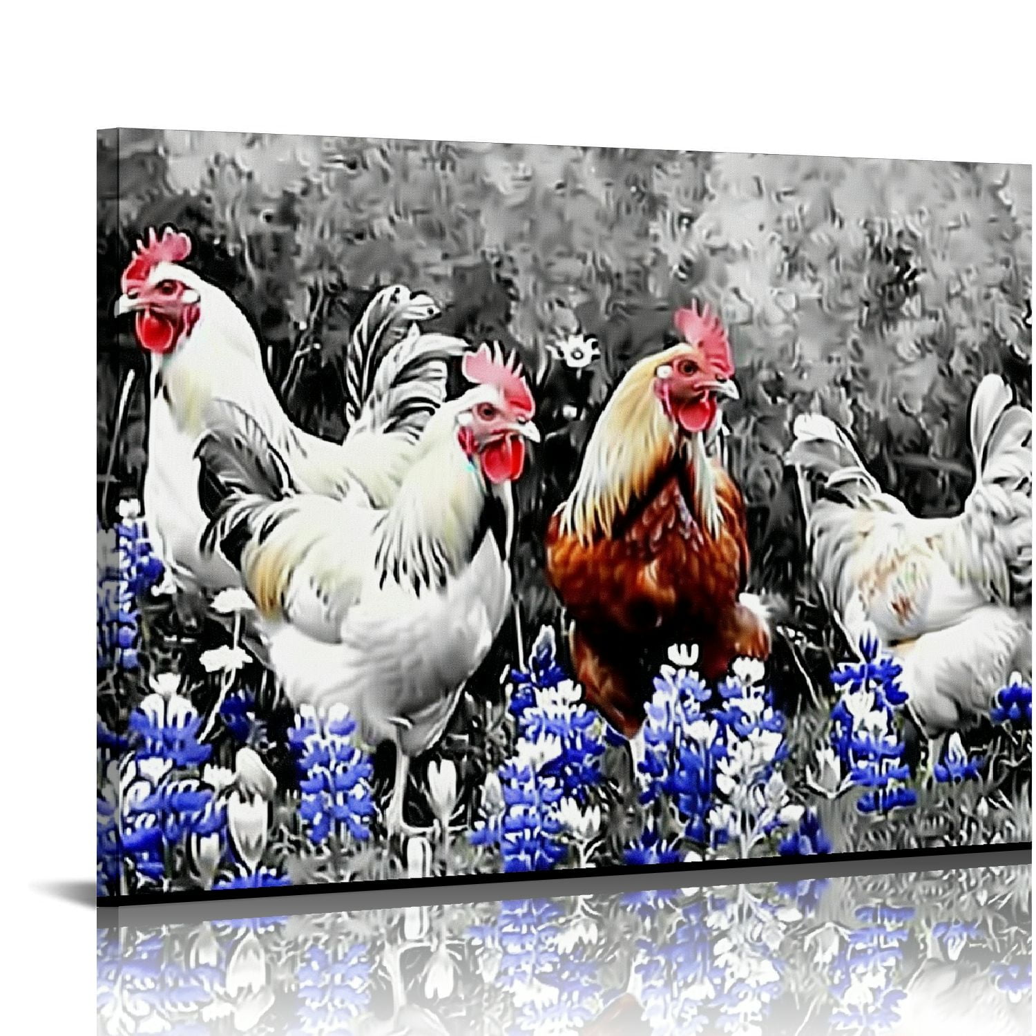 Nawypu Farmhouse Wall Art Rooster Print Hen Painting Chicks Picture on ...
