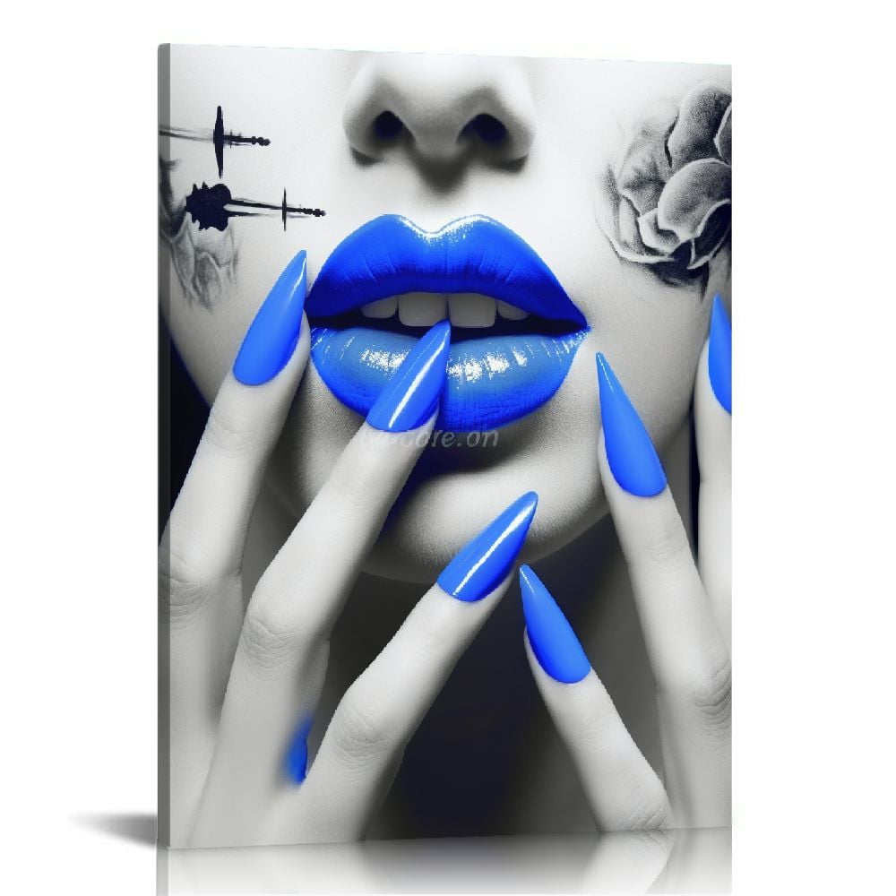 Nawypu - Fashion Wall Art Elegant Woman with Blue Lips and Nails ...