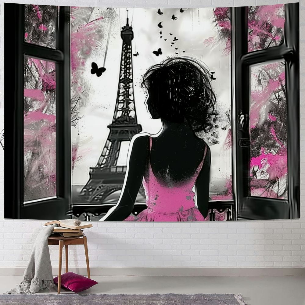 Nawypu Fashionable Modern Black Girl Female Pink Beach Tapestry ...