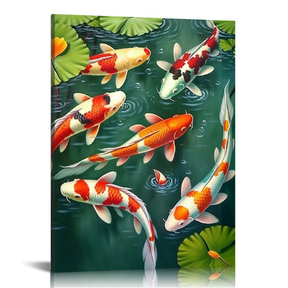 Nawypu Feng Shui Nine Koi Fish Lucky Landscape Poster Canvas Printing ...