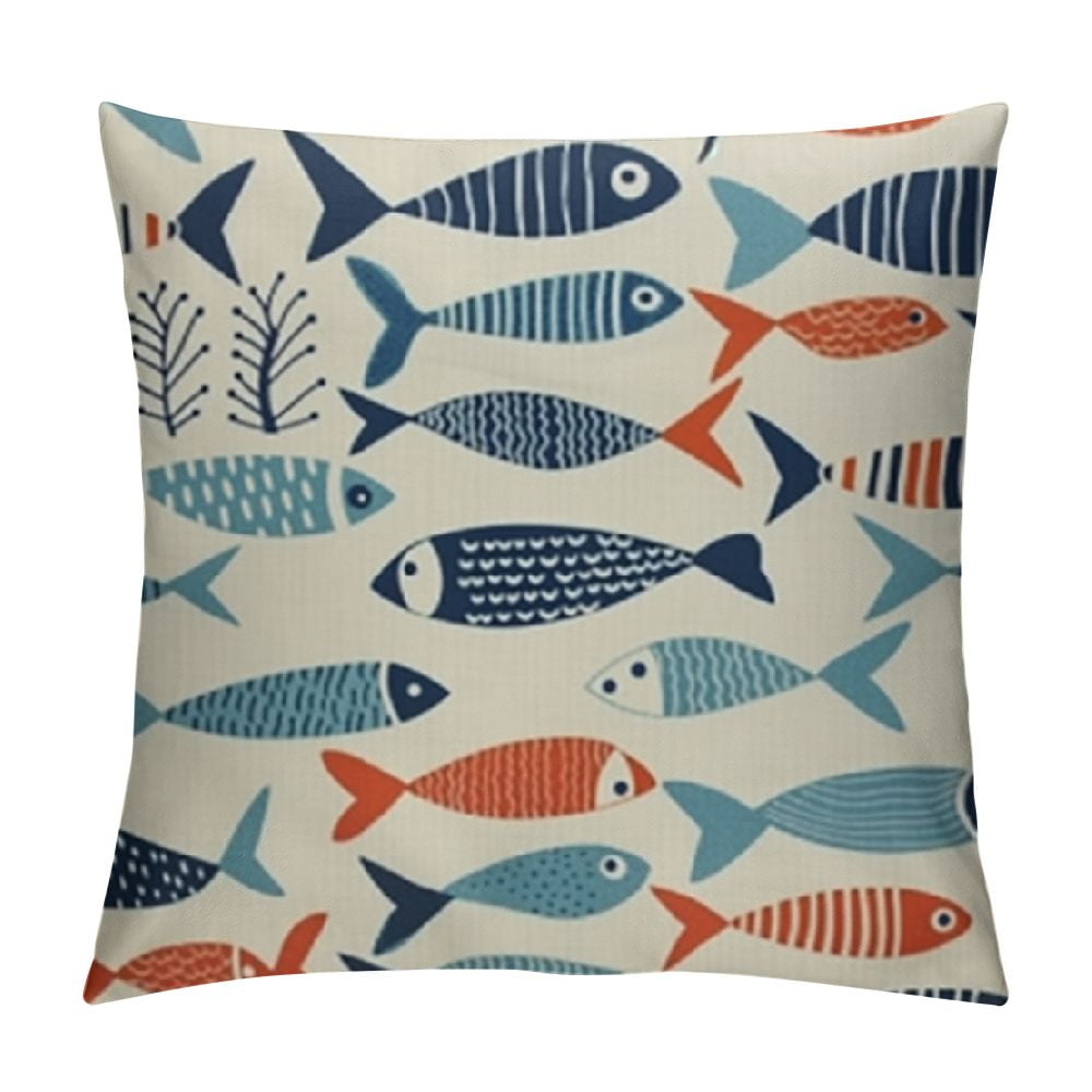 Nawypu Fish 18” x 18” Colorful Nautical Decorative Pillow Covers, Soft ...