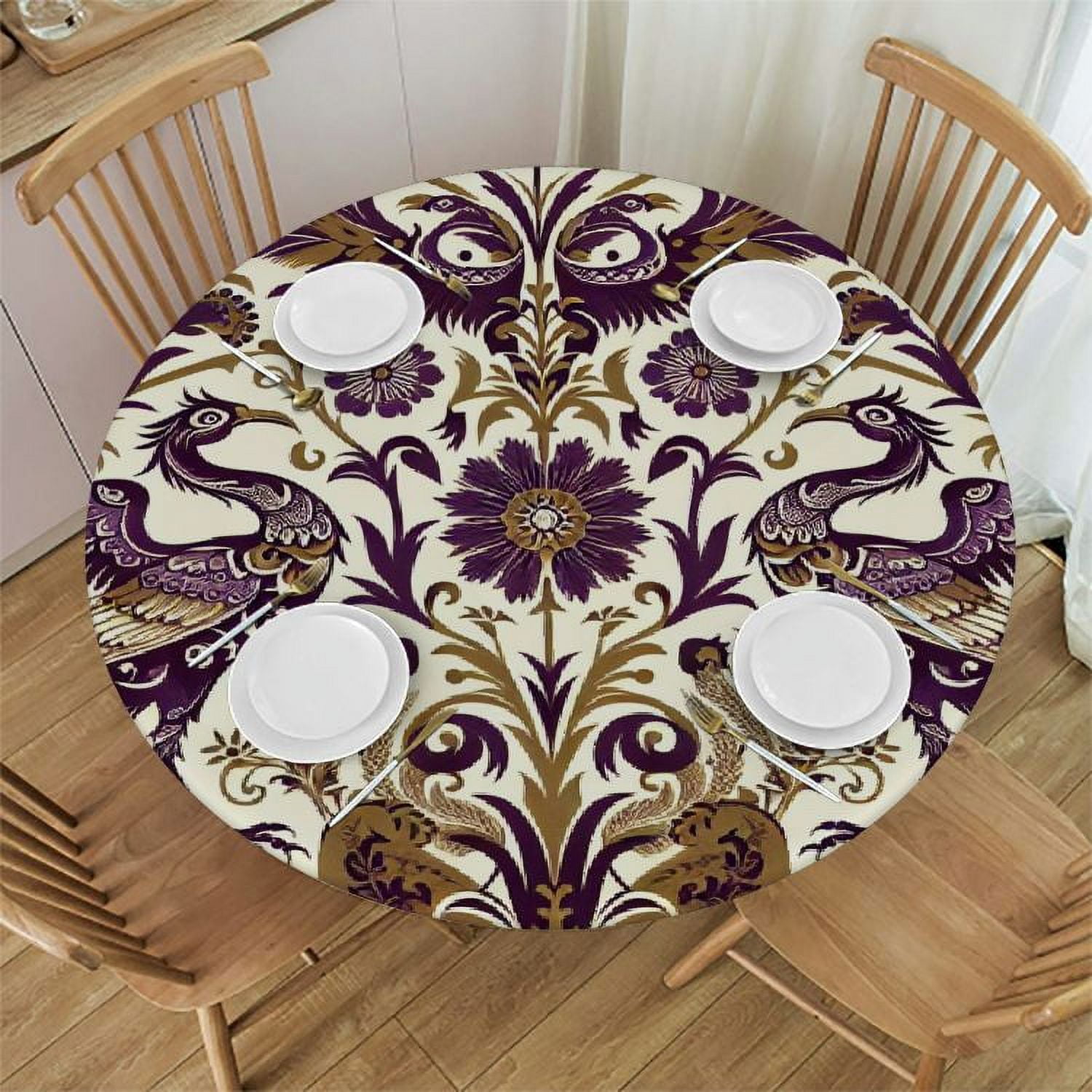 Nawypu Fitted Round Tablecloth with Elastic Edge Wipe Clean William ...