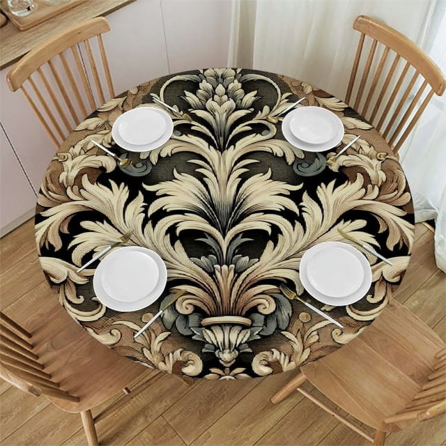 Nawypu Fitted Round Tablecloth with Elastic Edge Wipe Clean William ...