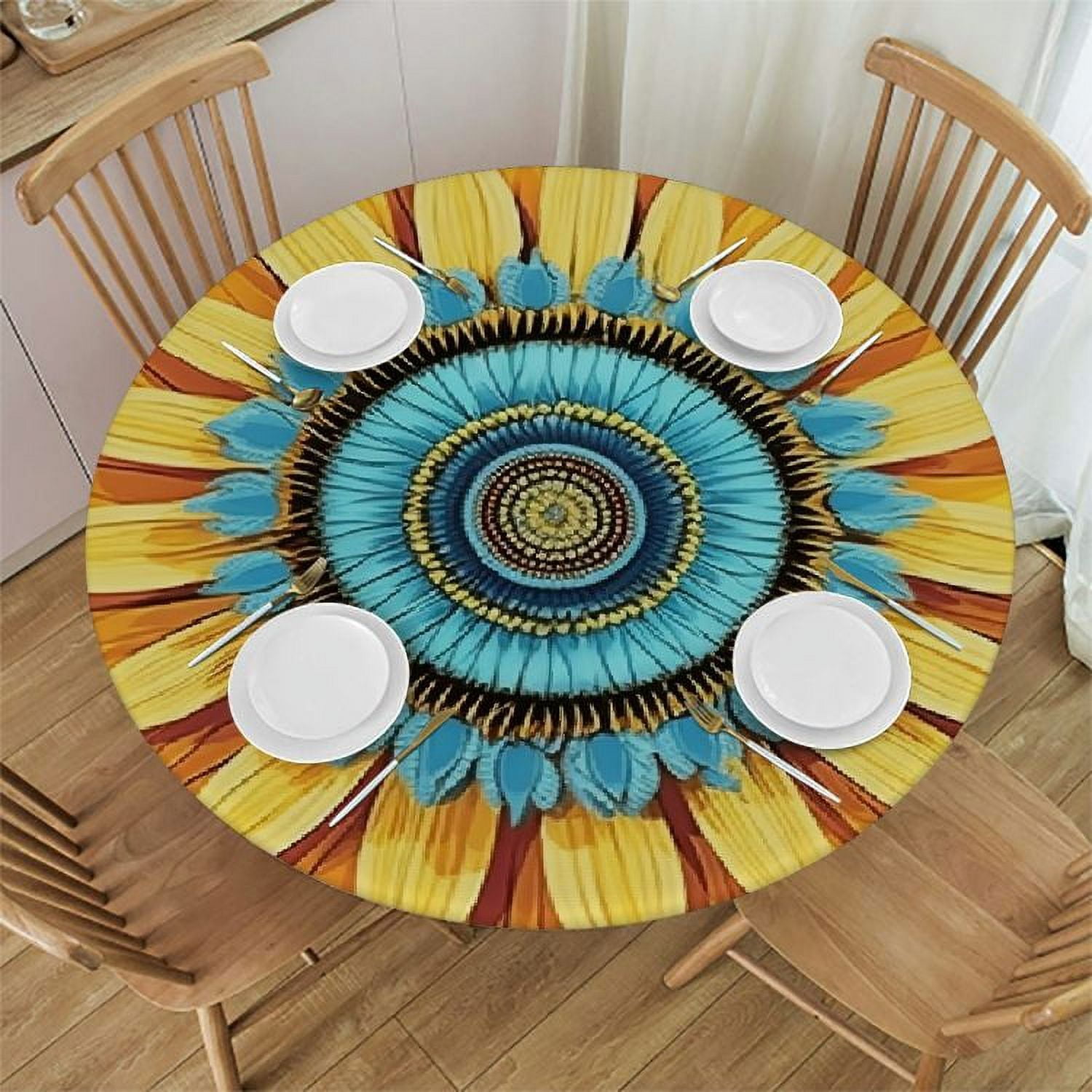 Nawypu Fitted Table Cover for Round Tables Blooming Datura Flower and ...