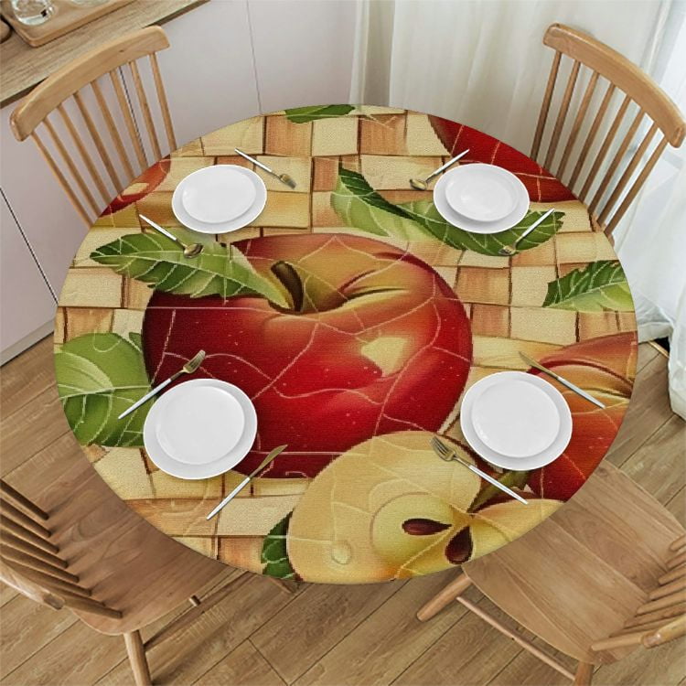 Nawypu Fitted Tablecloth for Round Table,Cartoon Farm Fruit Red Apples ...