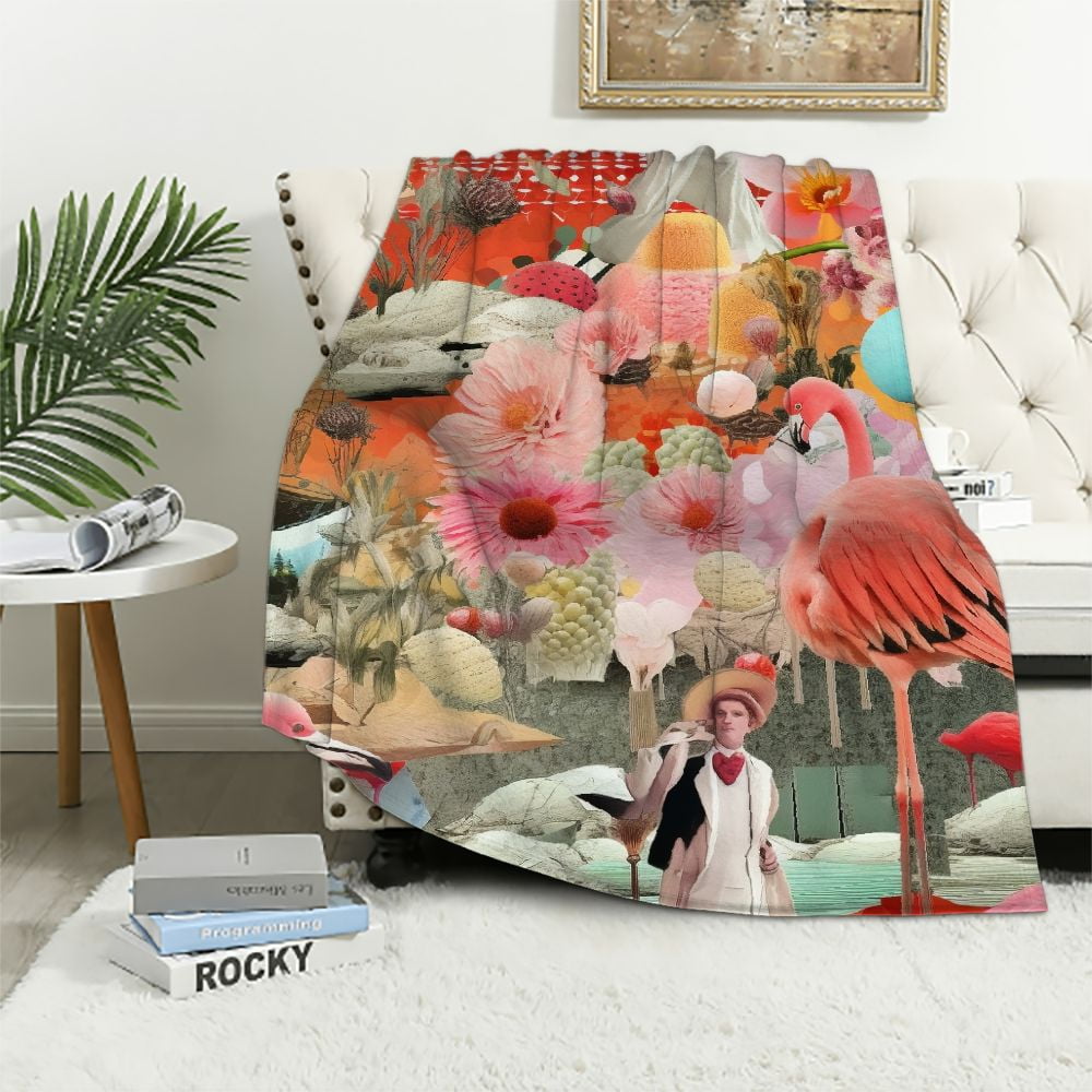 Nawypu Flamingo Throw Blanket Vintage Style Soft Flannel Blankets Leaf ...