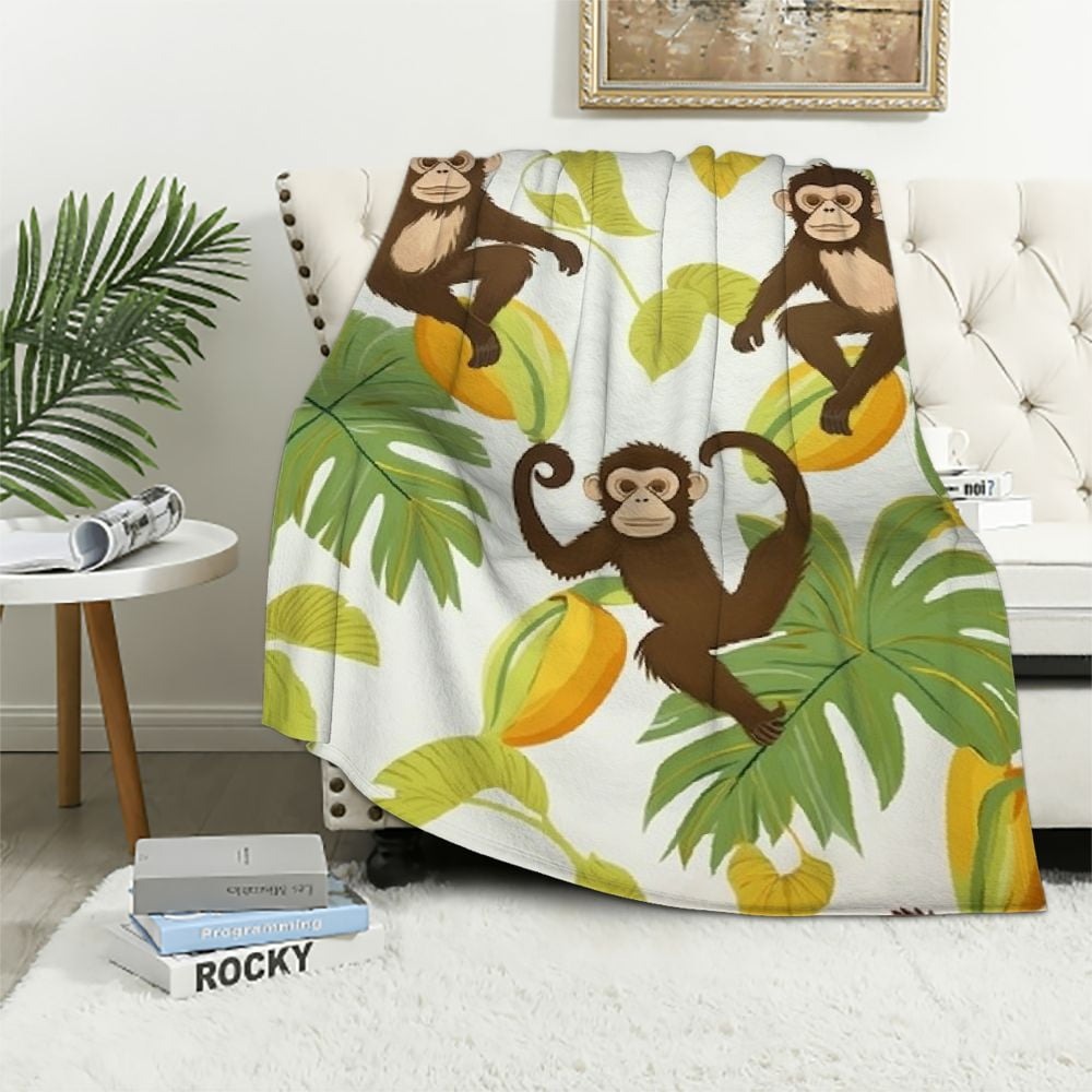 Nawypu Flannel Super Soft Cozy Blanket Monkey Banana Lightweight Warm ...