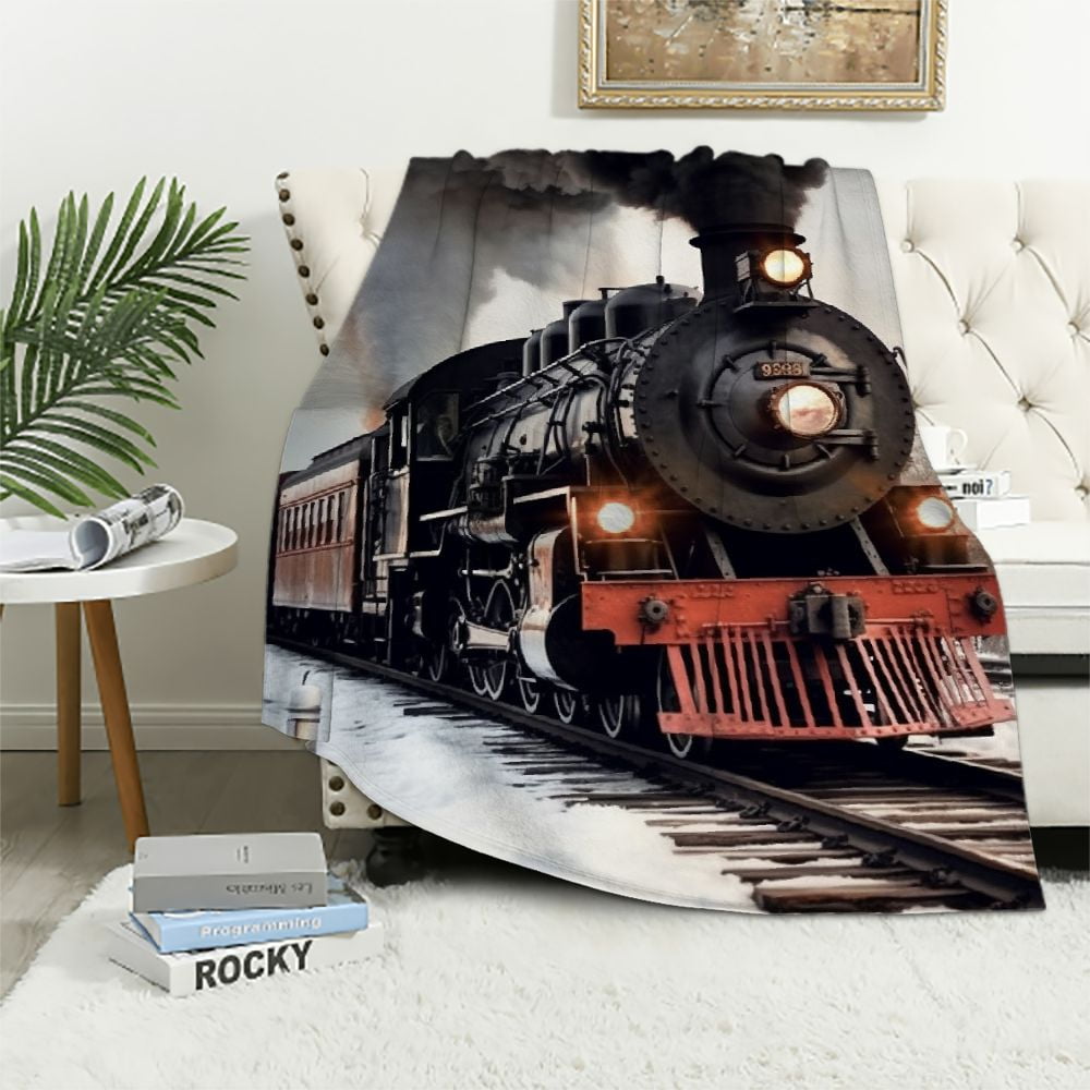 Nawypu Flannel Throw Blanket for Couch Bed Old Steam Train Soft Cozy ...