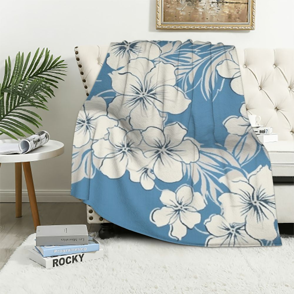 Nawypu Floral Blanket Throw Blue Flower Pattern Fuzzy Warm for Couch ...