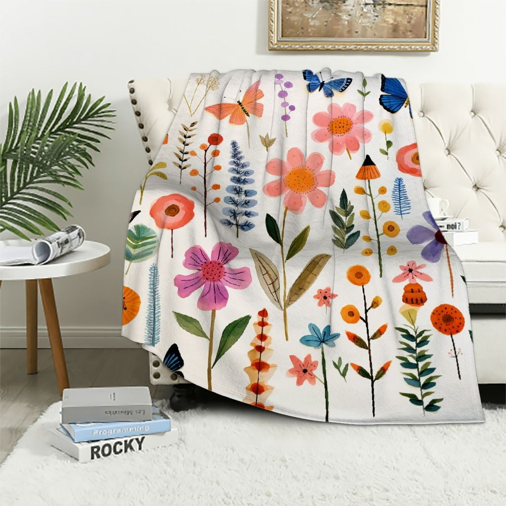 Nawypu Floral Flower Throw Blanket Botanical Plant Throw Blanket ...