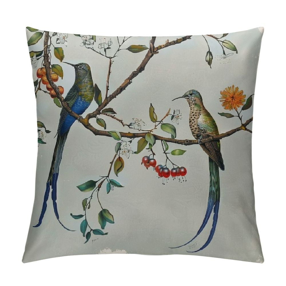 Nawypu Floral Hummingbird Throw Pillow Covers Plant Tree Bird Modern ...