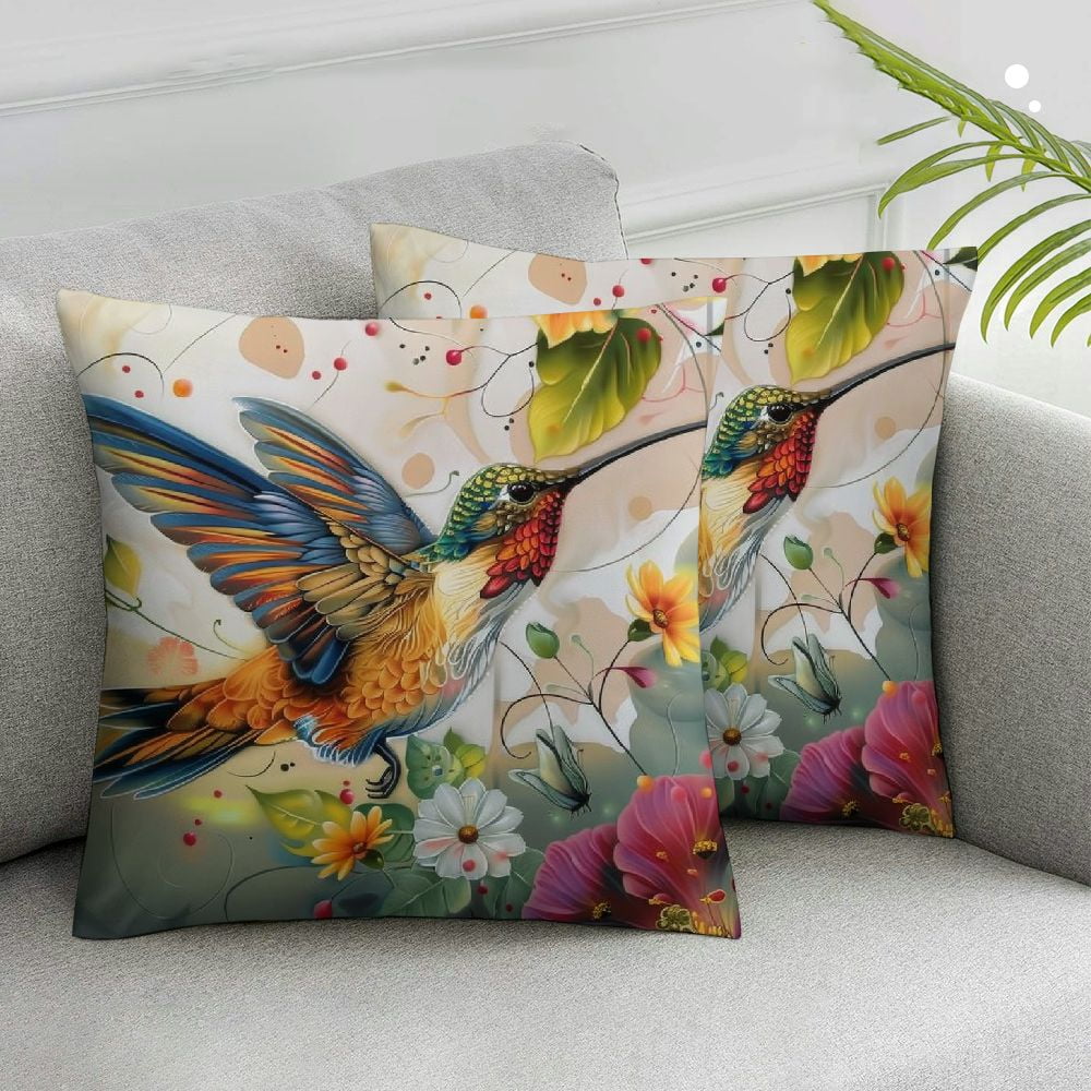 Nawypu Floral Hummingbird Throw Pillow Covers Watercolor Bird Flower ...