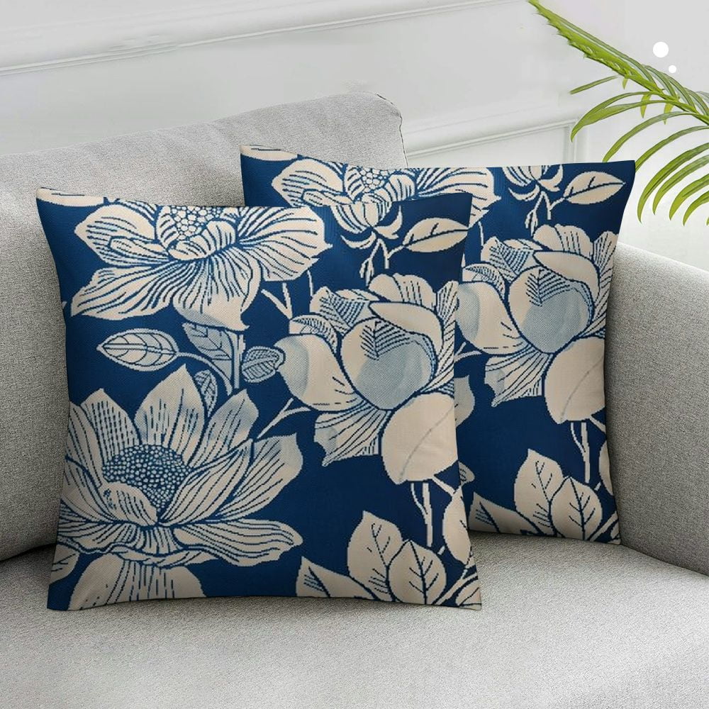 Nawypu Floral Lotus Blue Flower 2pcs Pillow Cover,Flower Floral Lotus ...