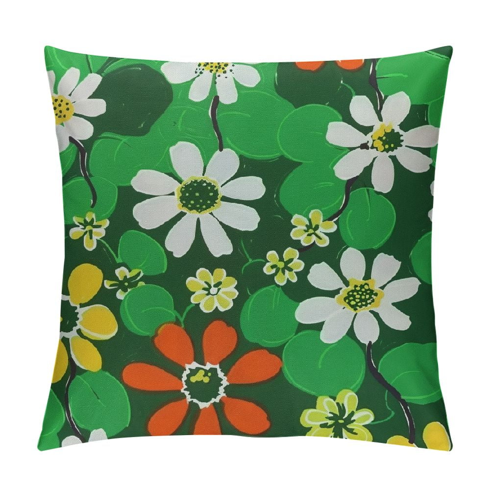 Nawypu Floral Pillow Cases Green Pillow Covers Decorative White ...