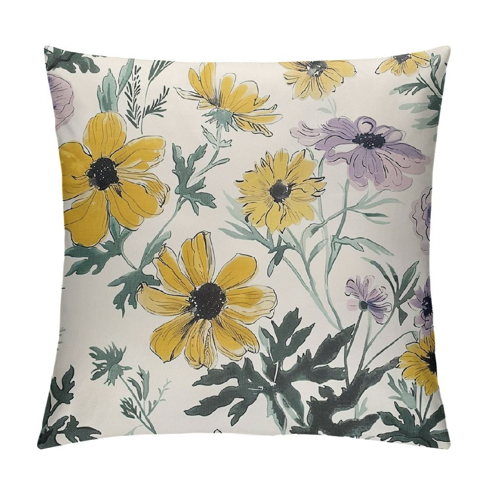 Nawypu Floral Pillow Covers 18x18 Cute Botanical Print Vintage Yellow