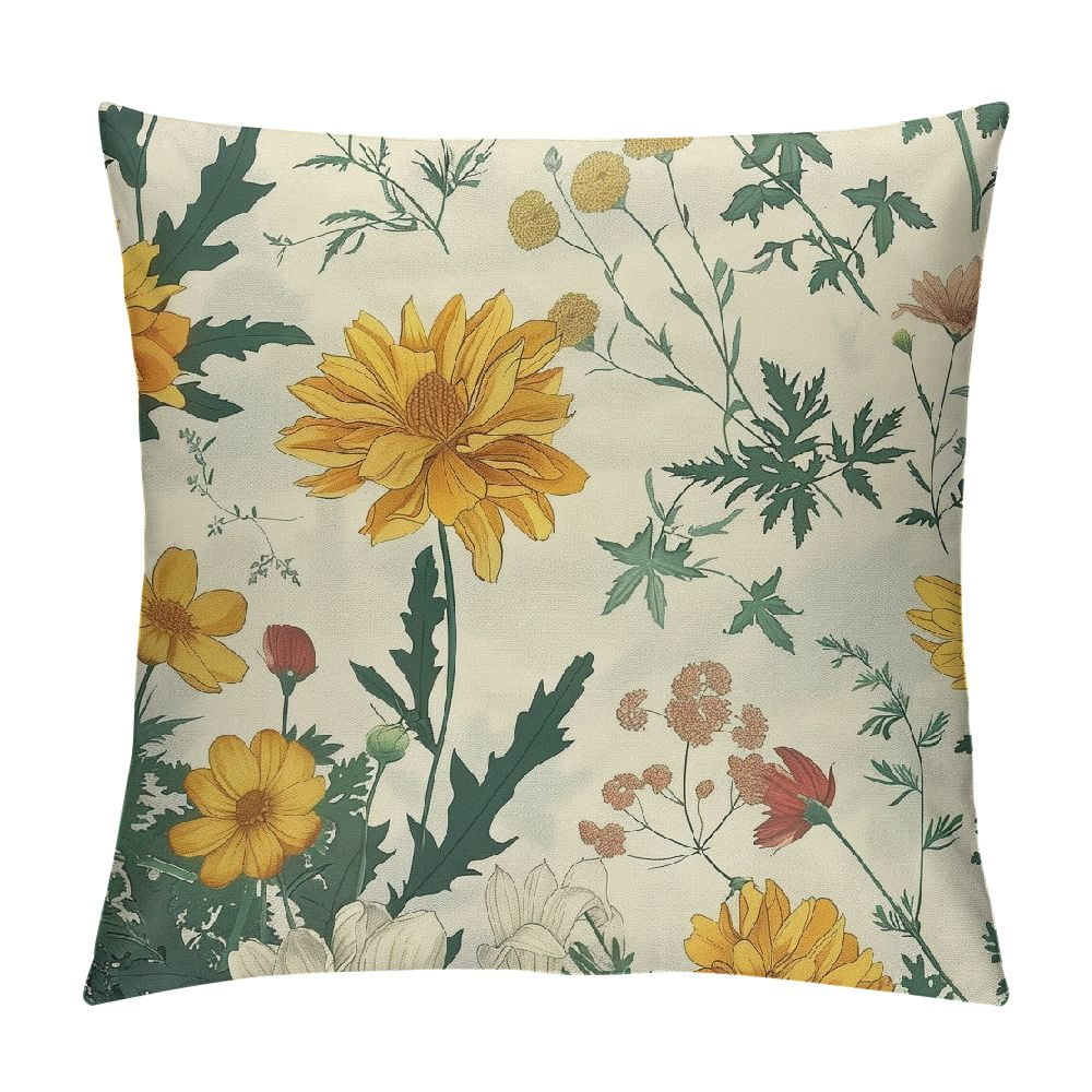 Nawypu Floral Pillow Covers Cute Botanical Print Vintage Yellow Sage ...