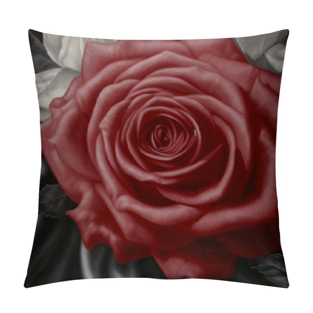 Nawypu Floral Pillow Covers Red Throw Pillow Covers Gray Black Red ...