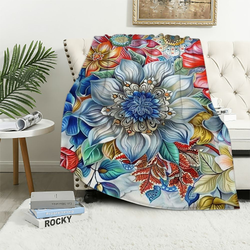 Nawypu Floral Throw Blanket, Vibrant Color Boho Flowers Blossom Cozy ...