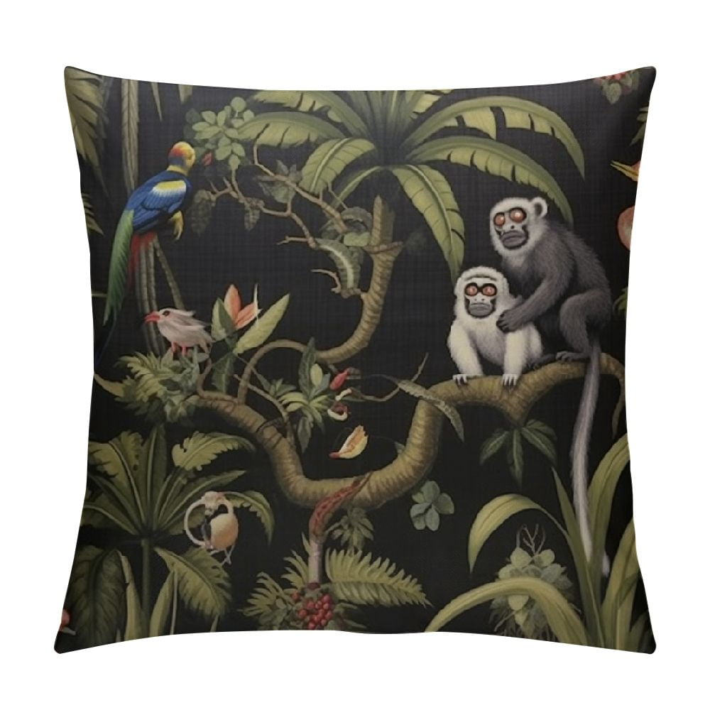 Nawypu Floral Throw Pillow Cover Tropical Plants Palm Trees Lemur Sloth