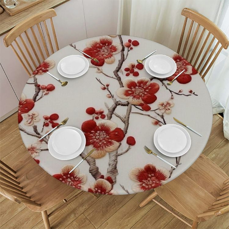 Nawypu Flower-4 Waterproof Round Tablecloth, 100% Polyester Fiber ...