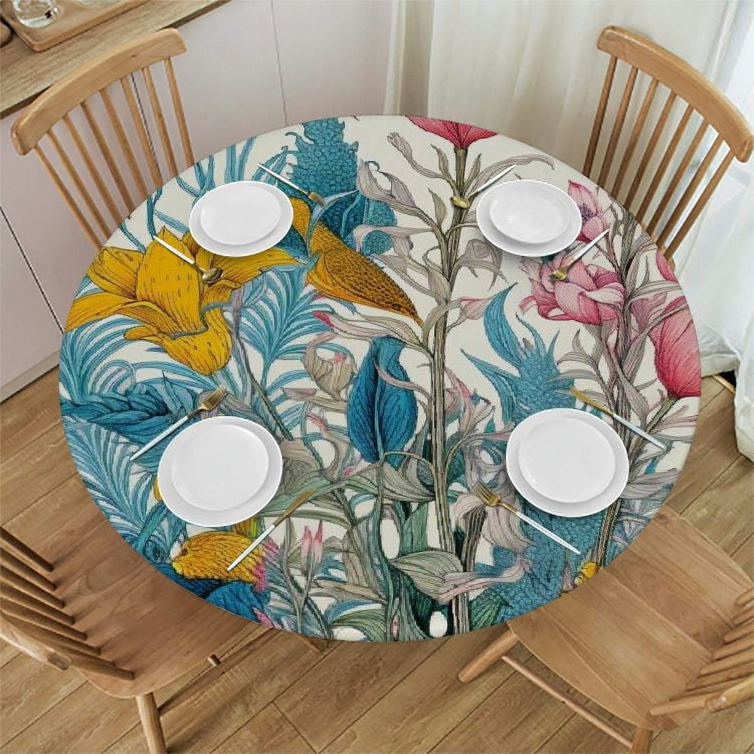 Nawypu Flower-7 Tablecloths, Round Table Cover, Elastic Edge ...