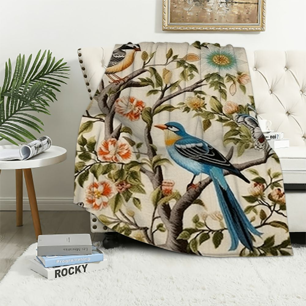 Nawypu Flower and Bird Pattern Throw Blanket American Country Style ...