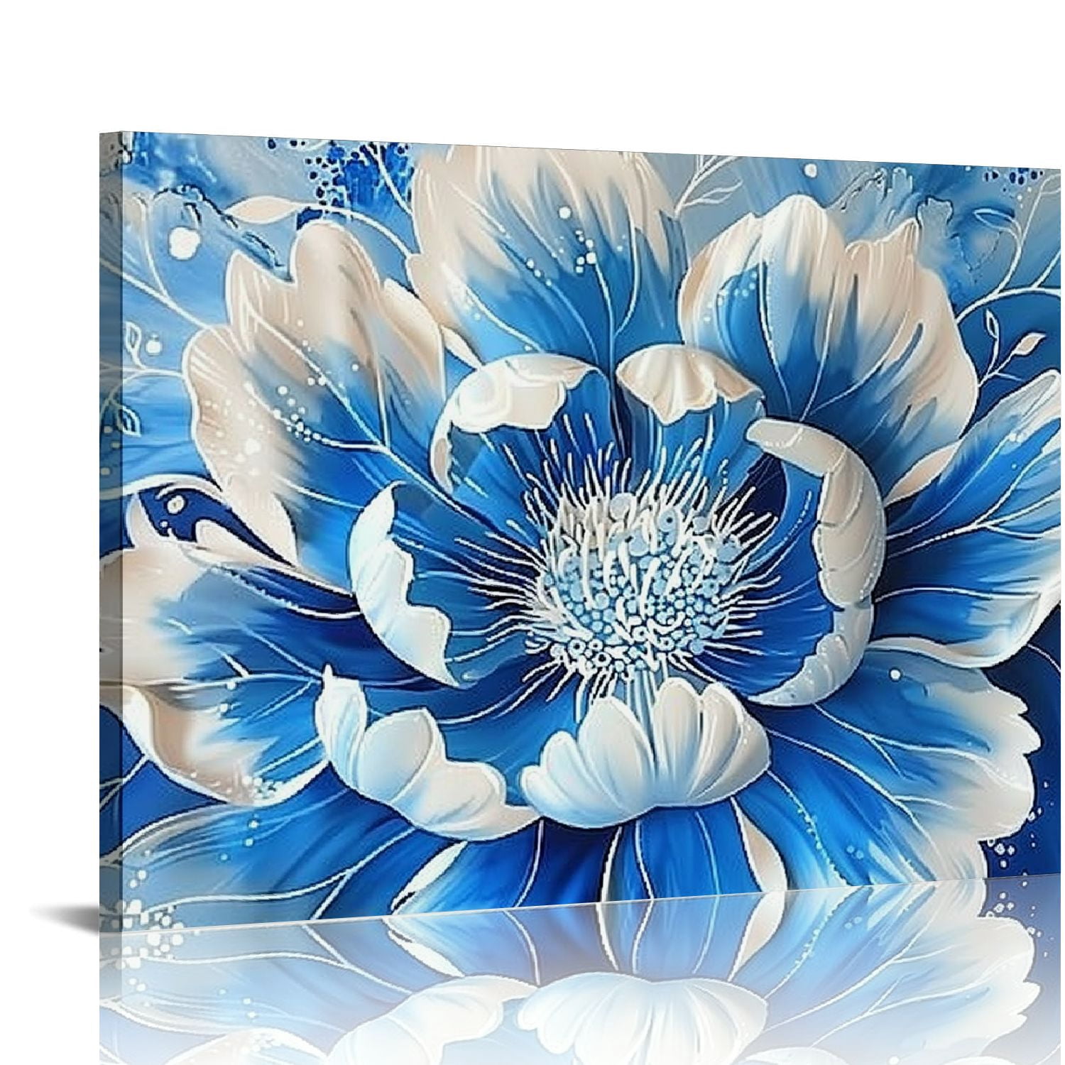 Nawypu Flower Canvas Wall Art Bedroom - Blue Canvas Wall Art - Framed ...