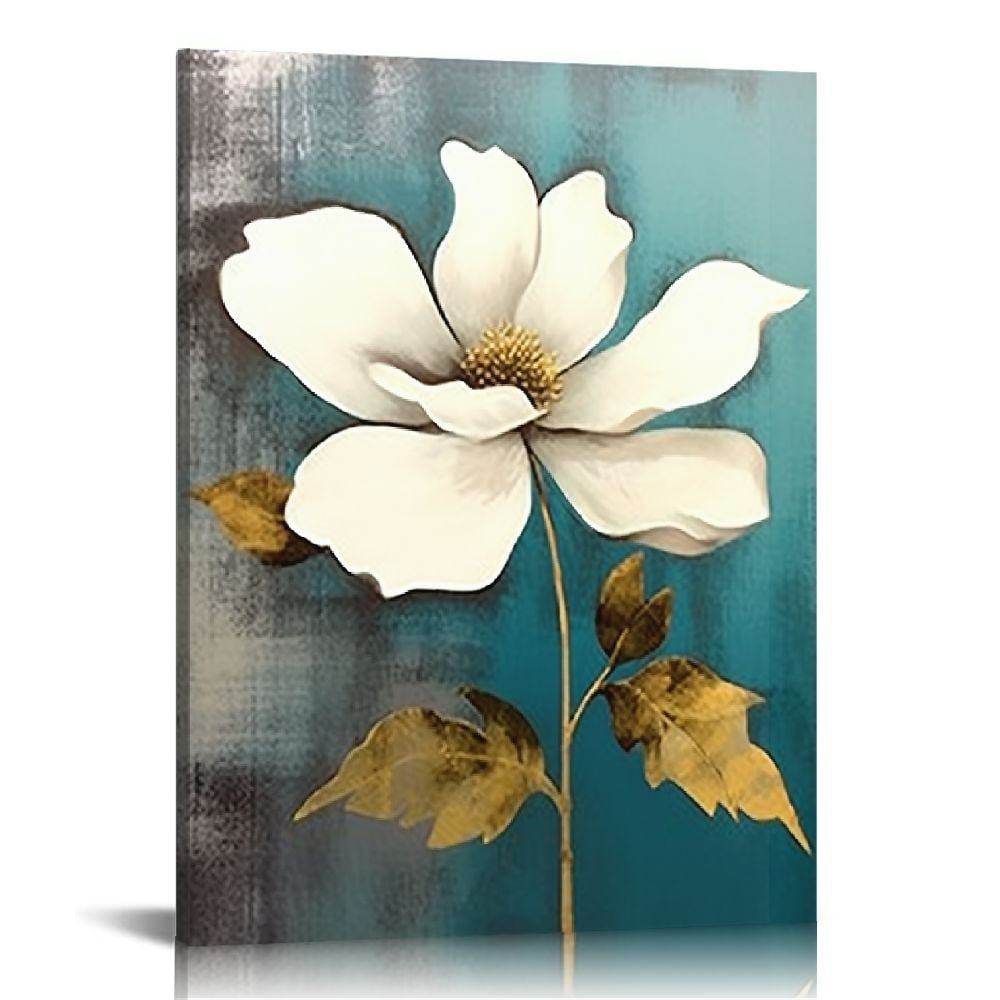 Nawypu Flower Canvas Wall Art Cream White Floral Wall Decor Turquoise ...