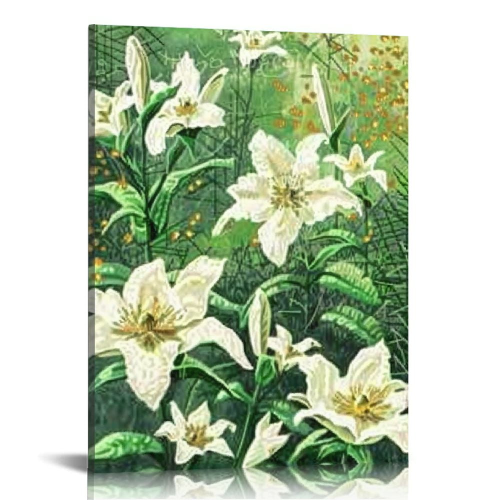 Nawypu Flower Canvas Wall Art White Lily Floral on Green Picture ... Nawypu Flower Canvas Wall Art White Lily Floral on Green Picture ...