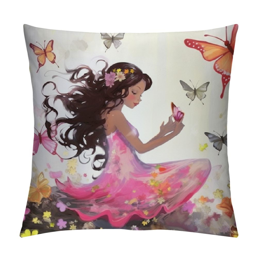 Nawypu Flower Fairy Black Women Beautiful Girl Butterflies Pillow ...