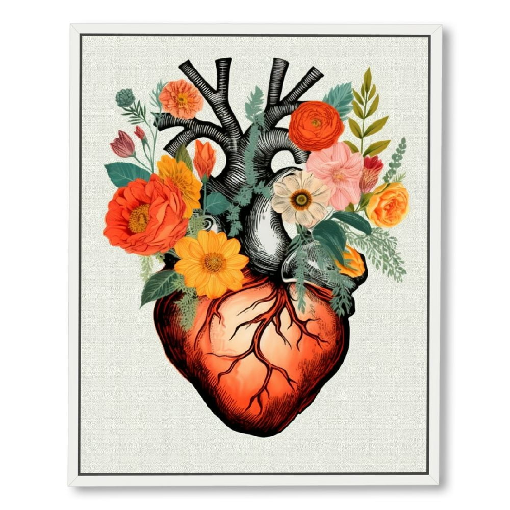 Nawypu Flower Heart Human Anatomy Canvas Wall Art,Nurse Office Vintage ...