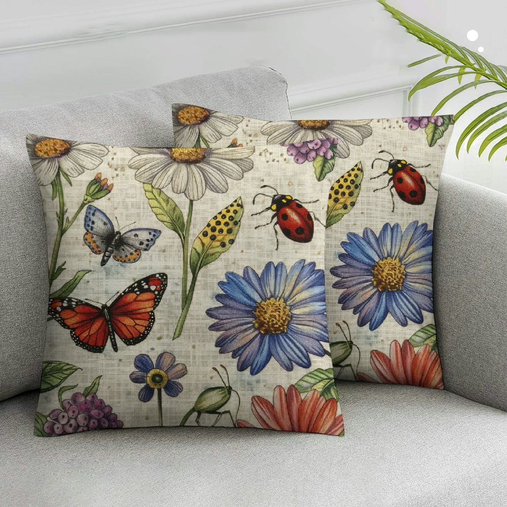 Nawypu Flower Pillow Covers Set Of 2 Spring Summer Purple White Pink